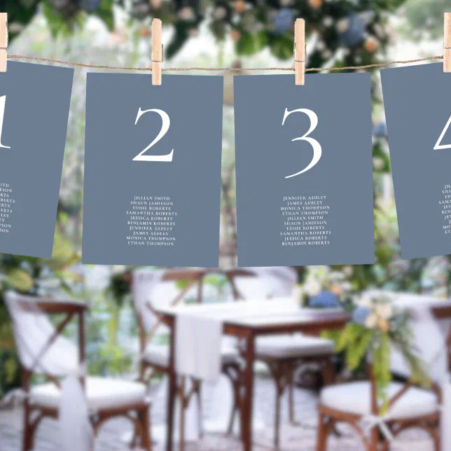 Simple Dusty Blue Table Number Seating Chart Card | Zazzle