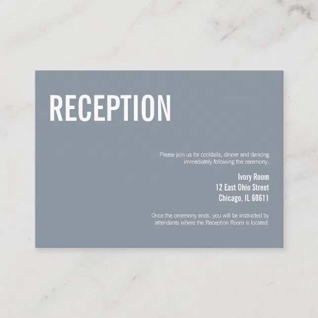 Simple Dusty Blue Typography Wedding Reception Enclosure Card | Zazzle