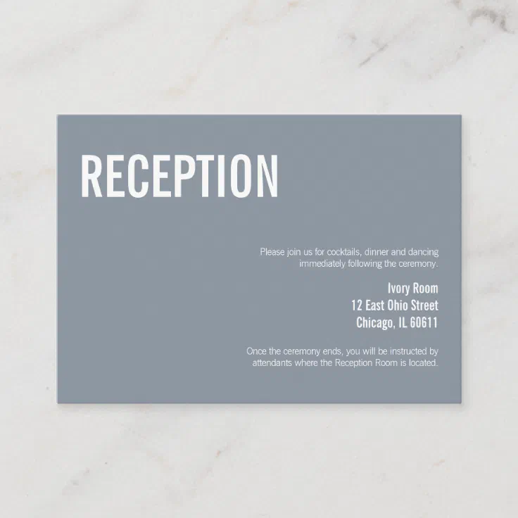 Simple Dusty Blue Typography Wedding Reception Enclosure Card | Zazzle