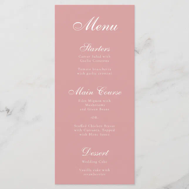 Simple Dusty Rose Pink Elegant Script Calligraphy Menu | Zazzle