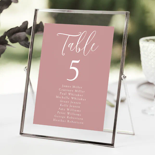 Simple Dusty Rose Table Number Seating Chart | Zazzle