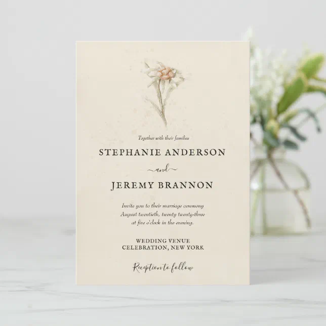 Simple Edelweiss Floral Wedding Invitation | Zazzle