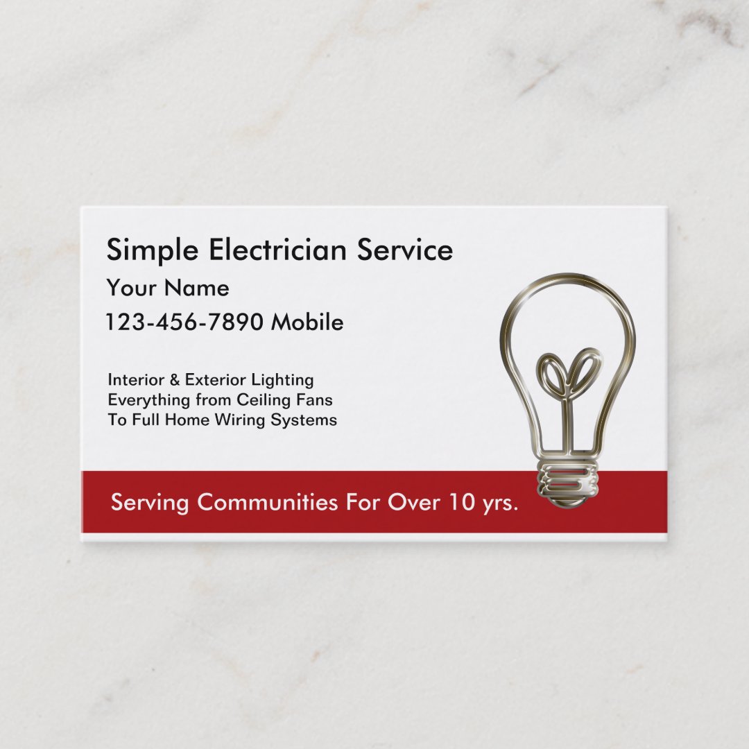 Simple Electrician Business Cards | Zazzle