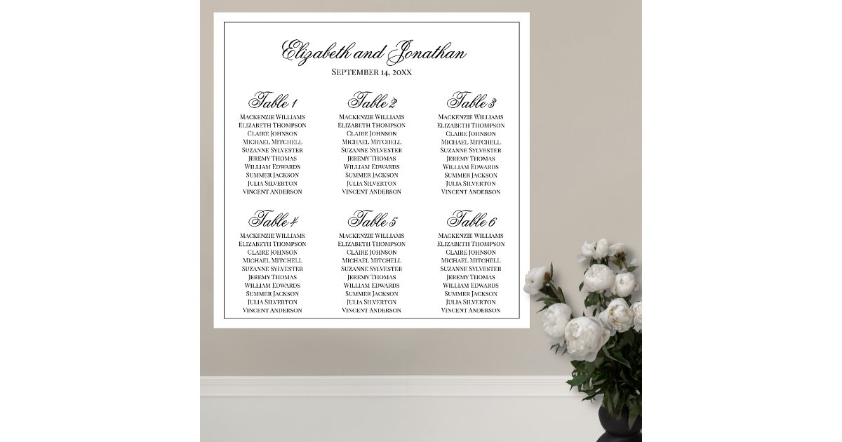 Simple Elegance 6 Table Wedding Seating Chart | Zazzle