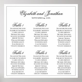 Simple Elegance 6 Table Wedding Seating Chart | Zazzle