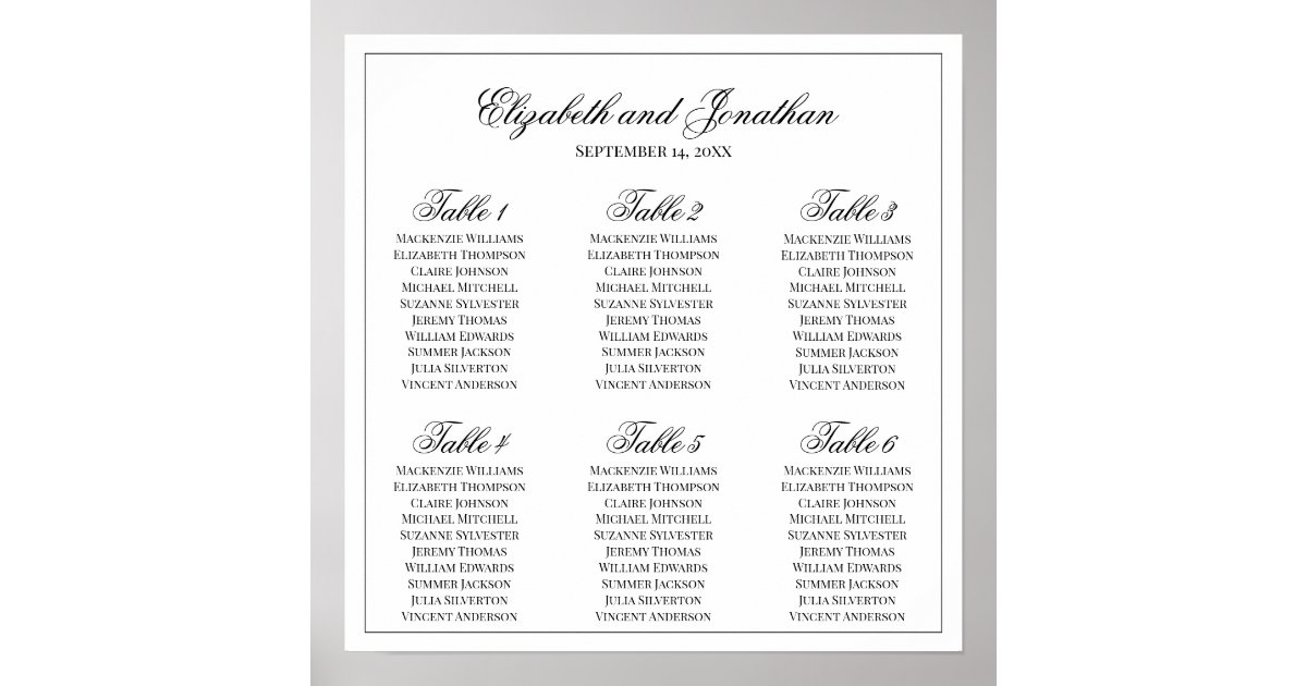 Simple Elegance 6 Table Wedding Seating Chart | Zazzle