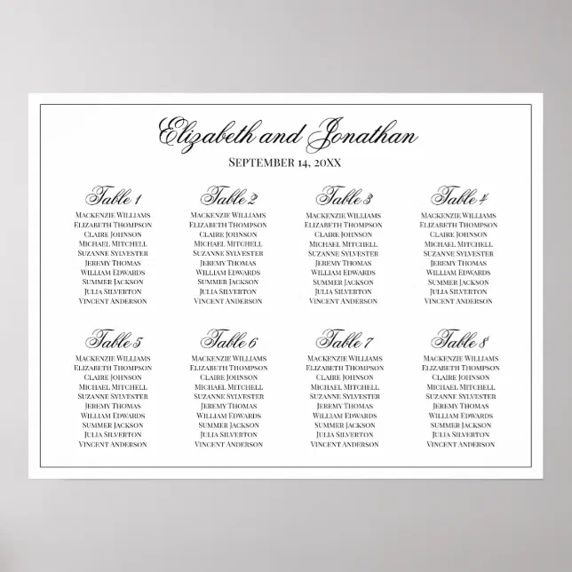 Simple Elegance 8 Table Wedding Seating Chart | Zazzle