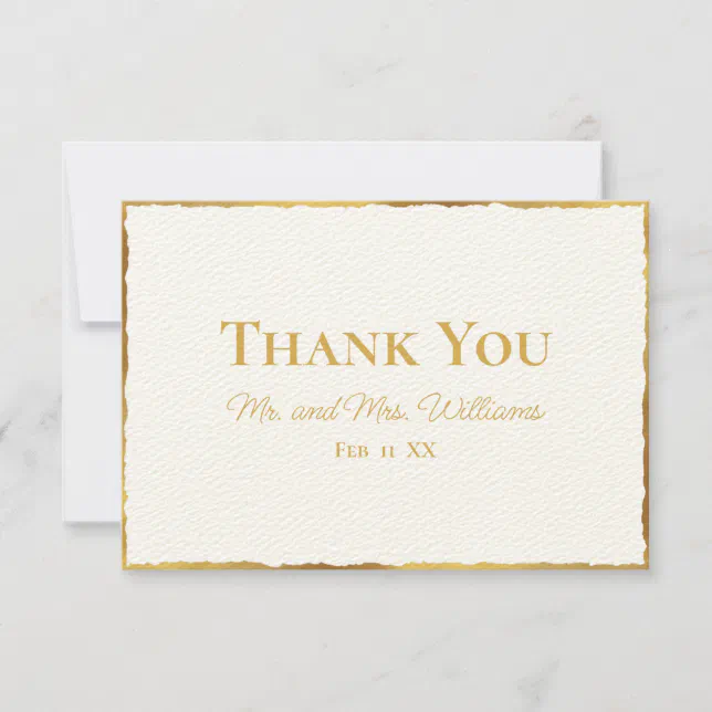Simple Elegance Luxe Gold Edge Wedding Thank You Card | Zazzle