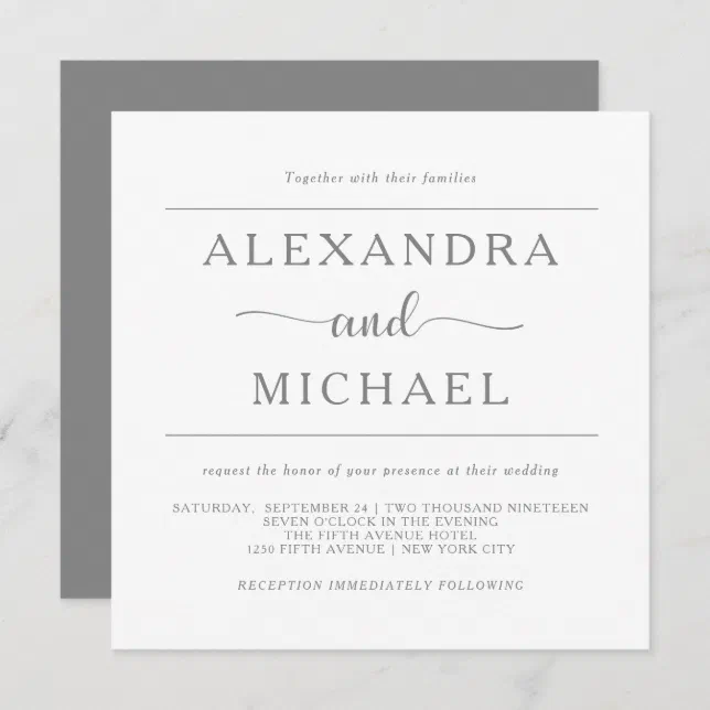 Simple Elegance | Minimal Gray and White Wedding Invitation | Zazzle