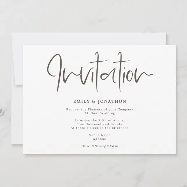Simple Elegance Modern Script Typography Wedding Invitation | Zazzle