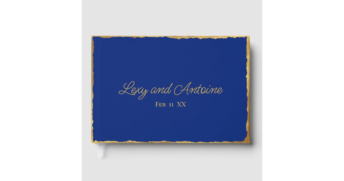Simple Elegance Personalized Royal Blue Gold Edge Guest Book | Zazzle