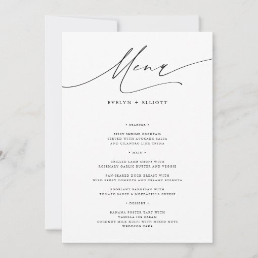 Simple Elegant 5x7" Wedding Dinner Menu Template | Zazzle