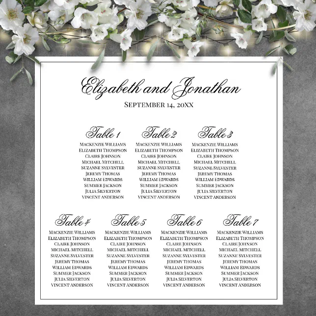 Simple Elegant 7 Table Wedding Seating Chart | Zazzle