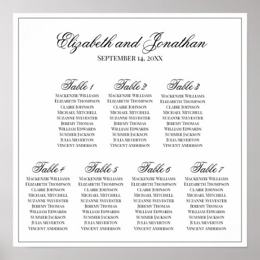 Simple Elegant 7 Table Wedding Seating Chart | Zazzle