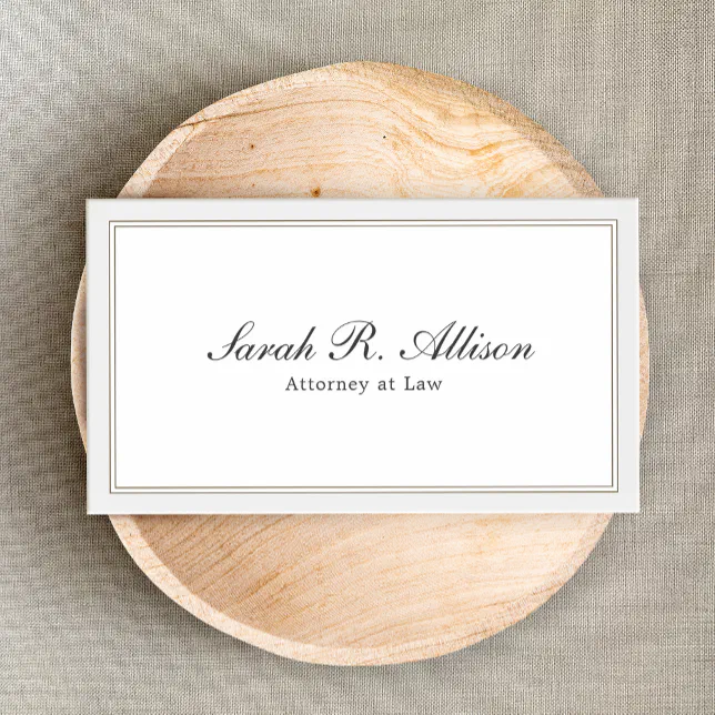 Simple Elegant Attorney White with Border Business Card | Zazzle