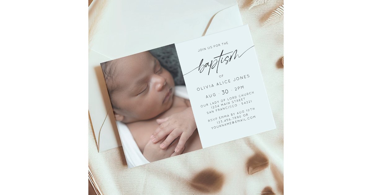 Simple Elegant Baptism Christening Script Photo Invitation | Zazzle