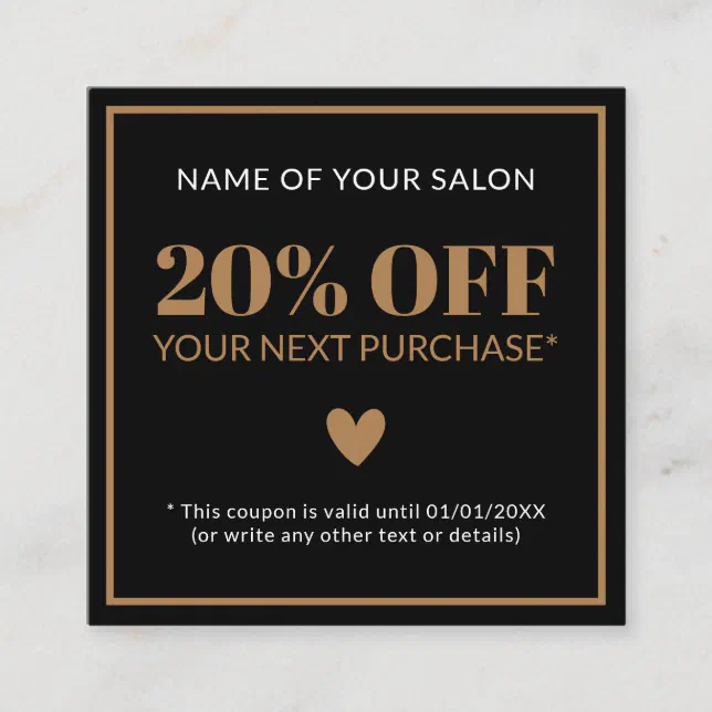 Simple Elegant Beauty Salon Black Gold Coupon | Zazzle