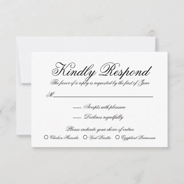 Simple Elegant Black and White Formal Wedding RSVP Card | Zazzle