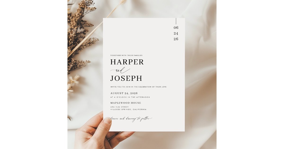 Simple Elegant Black and White Minimalist Wedding Invitation | Zazzle