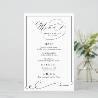 Simple Elegant Black And White Wedding Menu | Zazzle