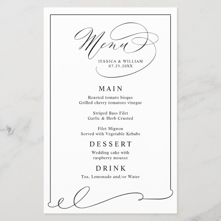 Simple Elegant Black And White Wedding Menu | Zazzle.com
