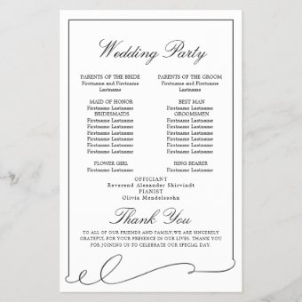 Simple Elegant Black And White Wedding Program | Zazzle