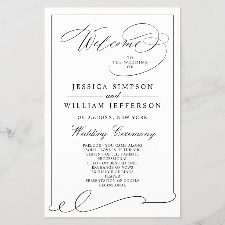 Simple Elegant Black And White Wedding Program | Zazzle