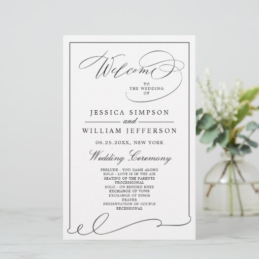 Simple Elegant Black And White Wedding Program | Zazzle