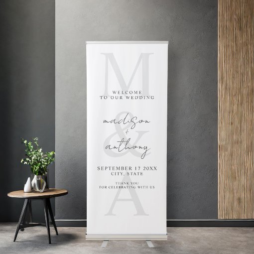 Simple Elegant Black and White Wedding Welcome Retractable Banner | Zazzle