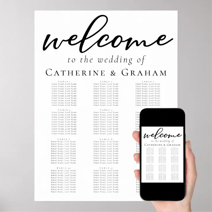 Simple Elegant Black Formal Wedding Seating Chart | Zazzle