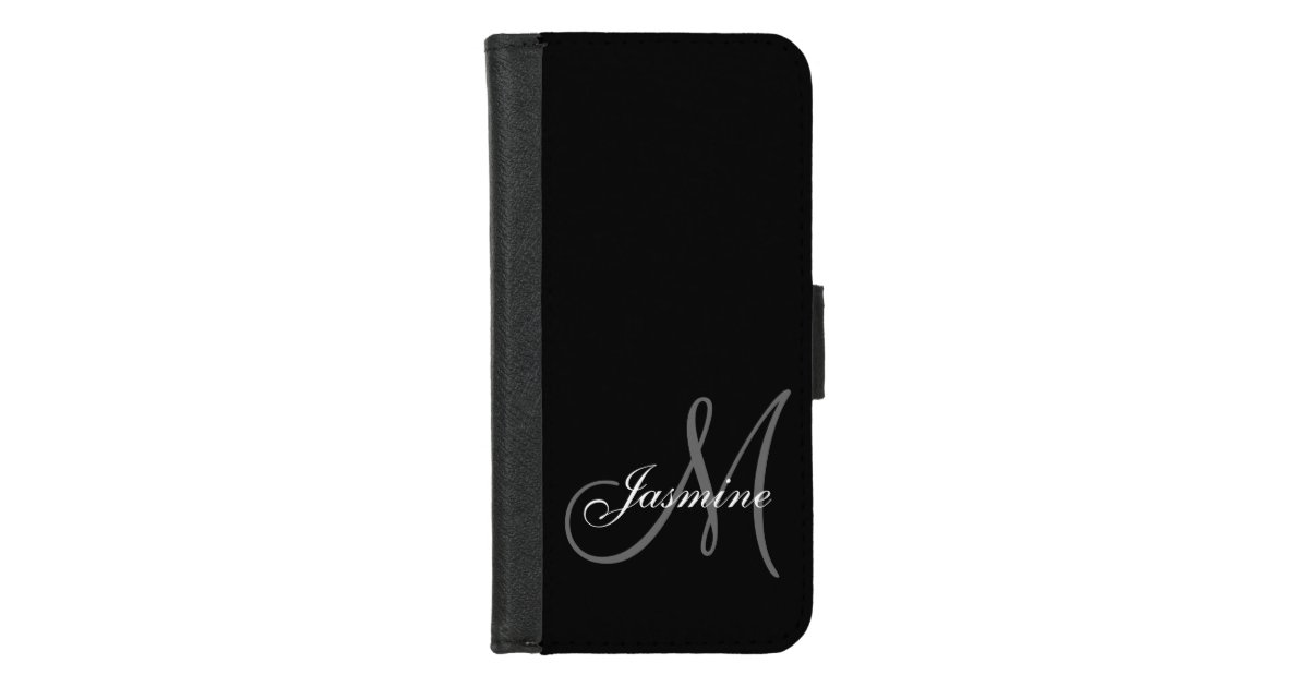 Simple Elegant Black Grey Monogram Name iPhone Wallet Case | Zazzle
