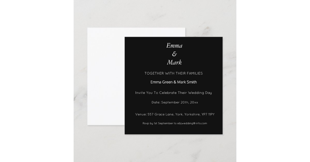 Simple Elegant Black Modern Wedding Square Invitation | Zazzle