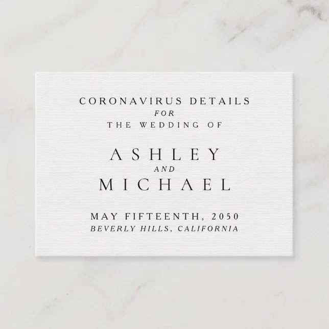 Simple Elegant Black & White Coronavirus Details Enclosure Card | Zazzle