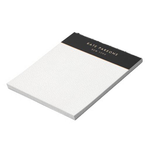 Simple Elegant Black White Leather Notepad | Zazzle