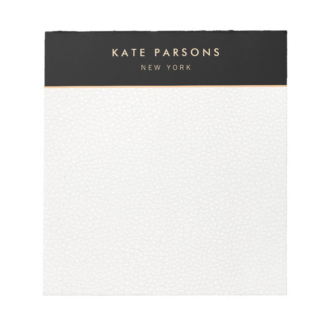 Simple Elegant Black White Leather Notepad | Zazzle