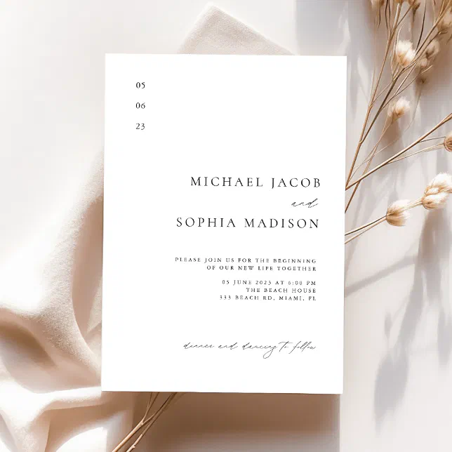 Simple Elegant Black & White Minimalist Wedding Invitation | Zazzle