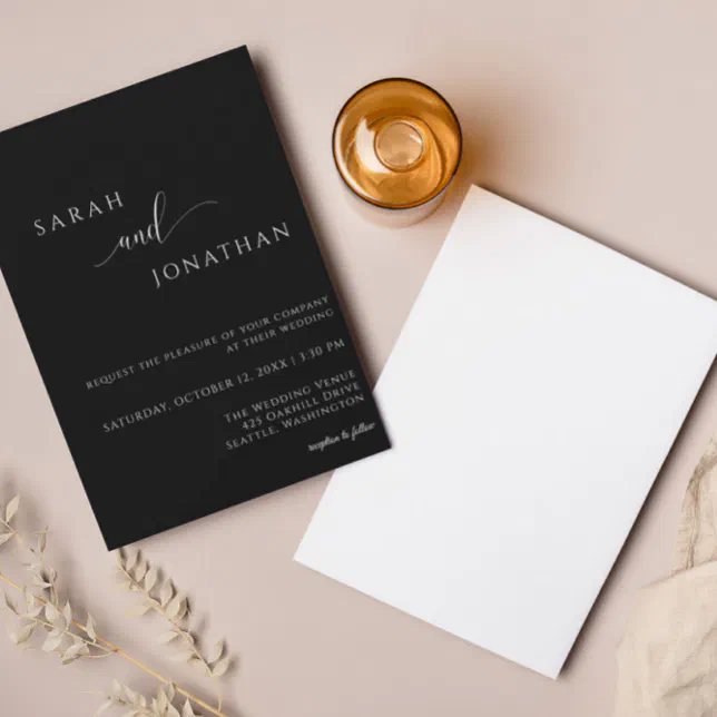 Simple Elegant Black & White Wedding Invitation | Zazzle