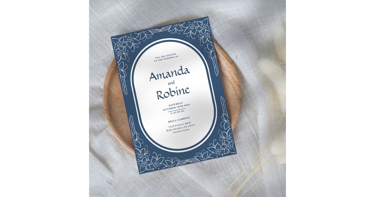 Simple Elegant Blue Floral Wedding Invitation | Zazzle