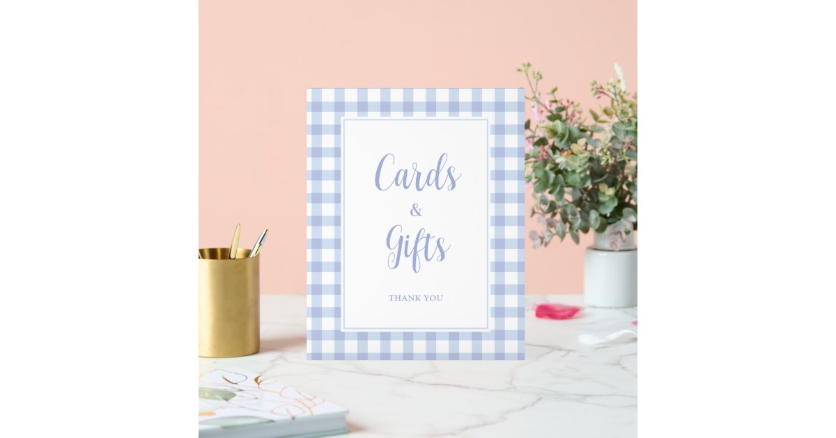 Simple Elegant Blue Gingham Cards and Gifts Sign | Zazzle