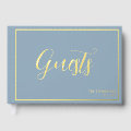 Simple Elegant Blue Grey Minimalist Gold Foil Guest Book | Zazzle