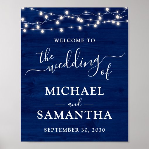Simple Elegant Blue Wood Rustic Wedding Poster | Zazzle