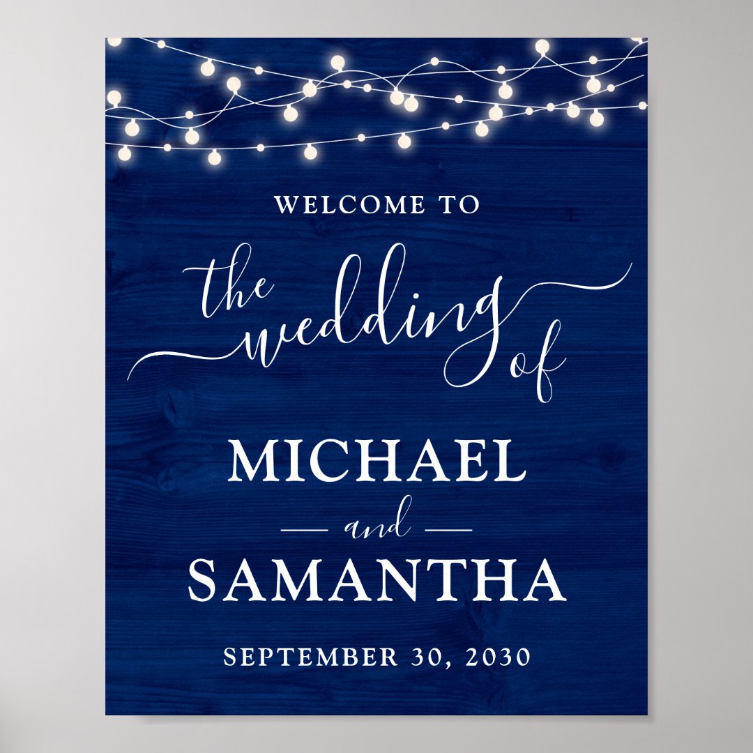 Simple Elegant Blue Wood Rustic Wedding Poster | Zazzle