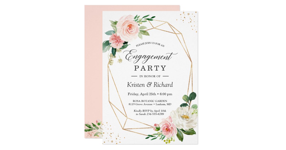 Simple Elegant Blush Pink Floral Engagement Party Invitation | Zazzle.com