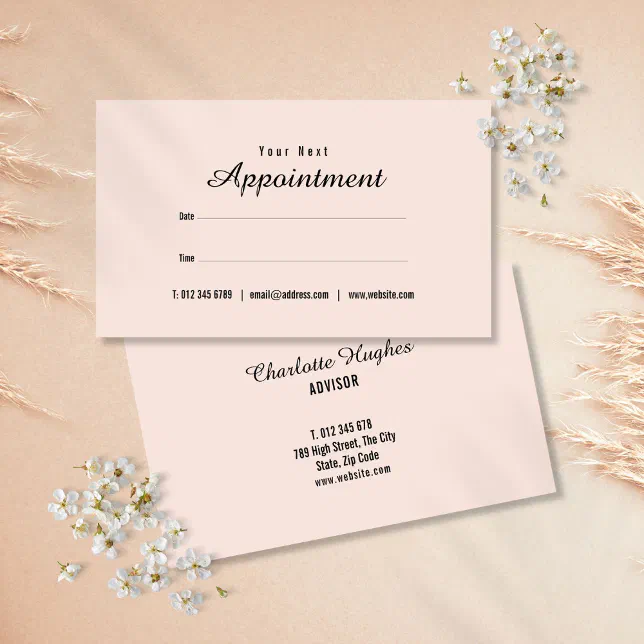 Simple Elegant Blush Pink Script Appointment Card | Zazzle