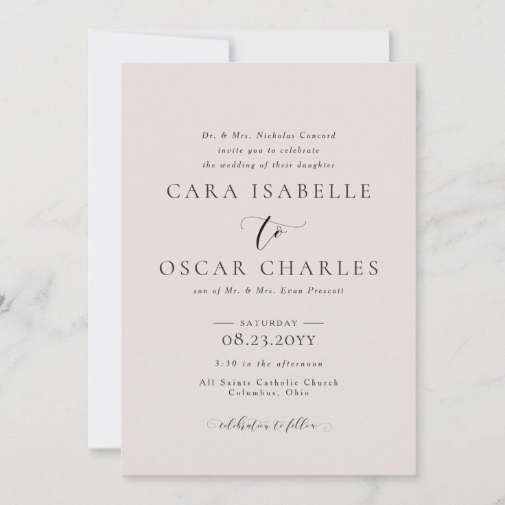 Simple elegant blush pink wedding invitation | Zazzle