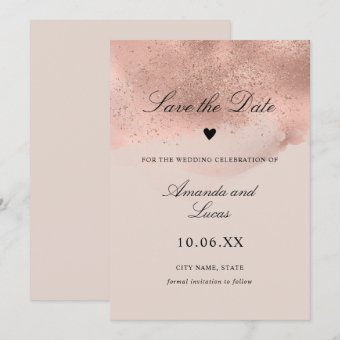 Simple Elegant Blush & Rose Gold Glitter Save The Date | Zazzle