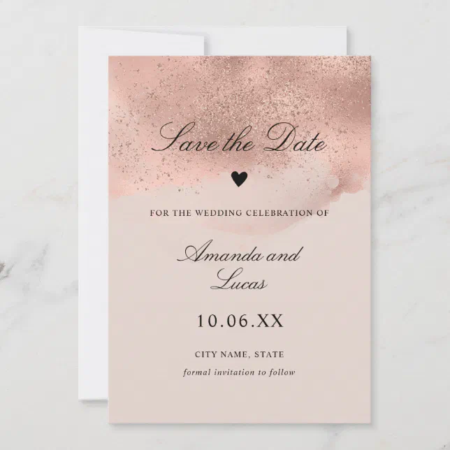 Simple Elegant Blush & Rose Gold Glitter Save The Date | Zazzle