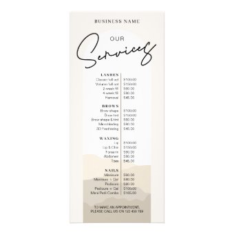 Simple Elegant Boho Arch Hair Stylist Price List Rack Card | Zazzle