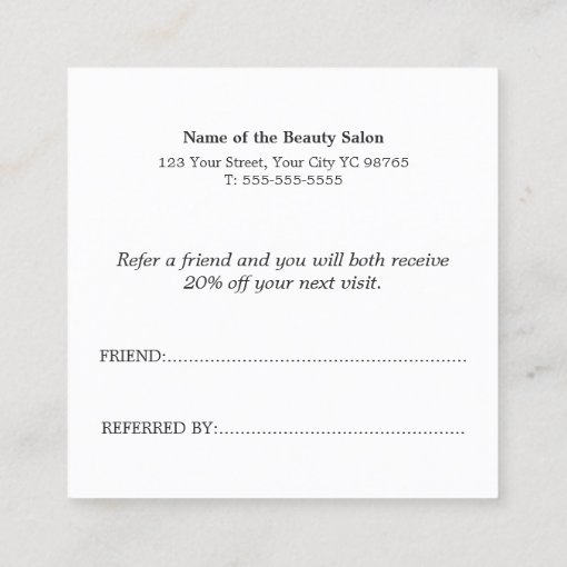 Simple Elegant Bold Beauty Salon Referral Card | Zazzle