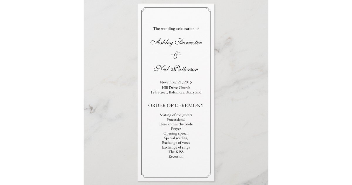Simple Elegant Border Wedding Ceremony Program | Zazzle